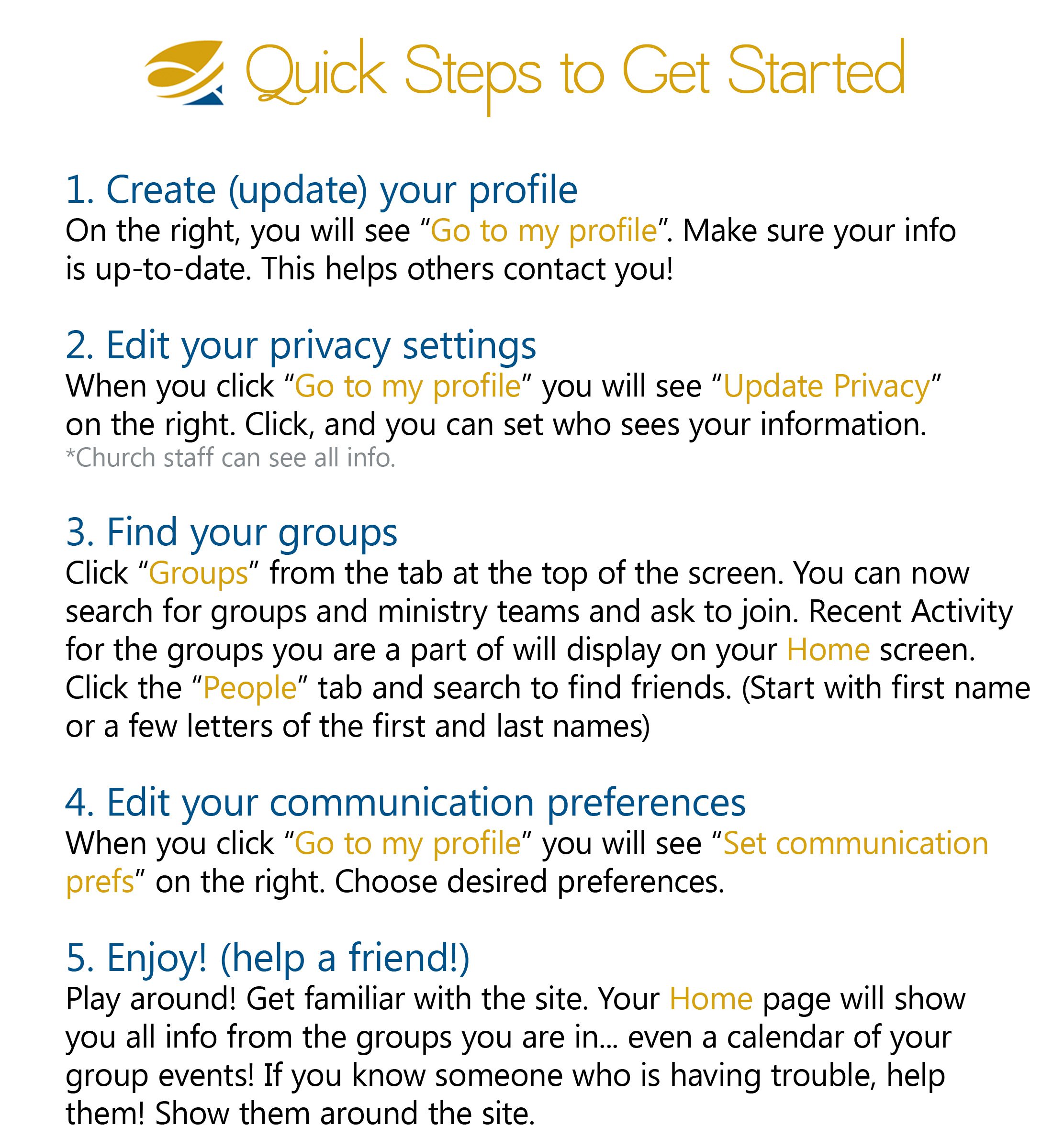 Quick Steps to Get Started | Bible Center Church
